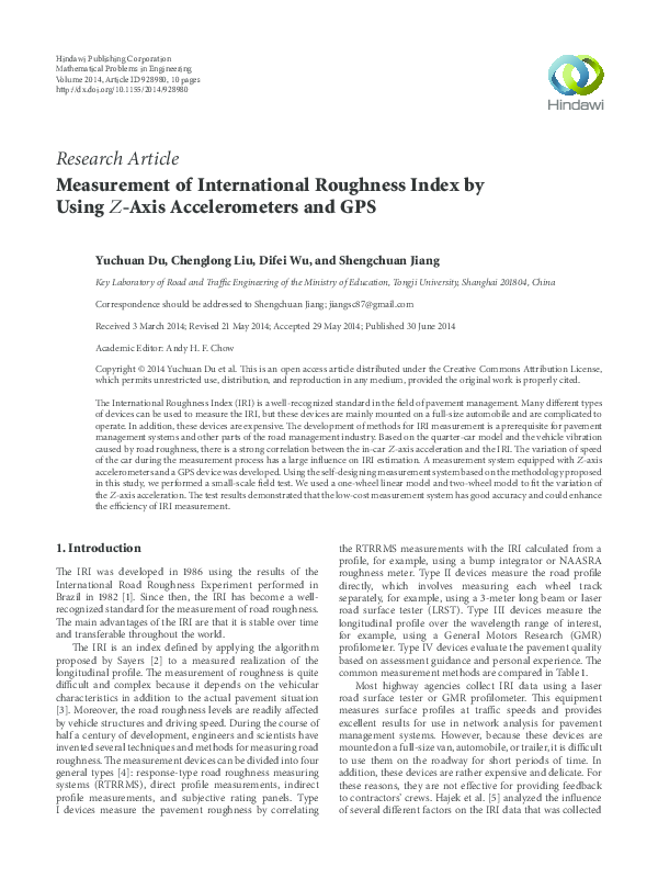 (PDF) Measurement of International Roughness Index by Using í µí± -Axis ...