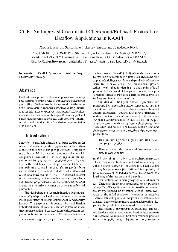 (PDF) Cck: Enhanced Checkpointing for Kaapi