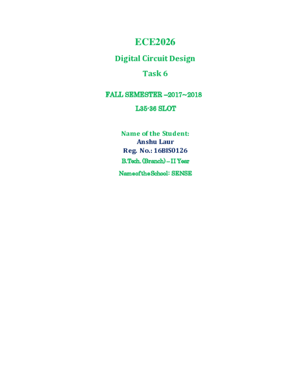 Pdf Digital Circuit Design Task 6 Anshu Laur 16bis0126