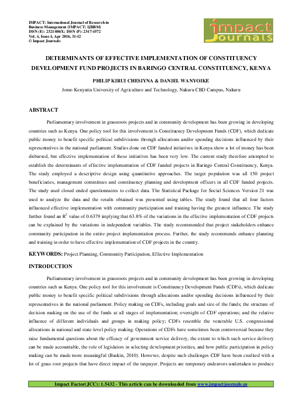 (PDF) DETERMINANTS OF EFFECTIVE IMPLEMENTATION OF CONSTITUENCY ...