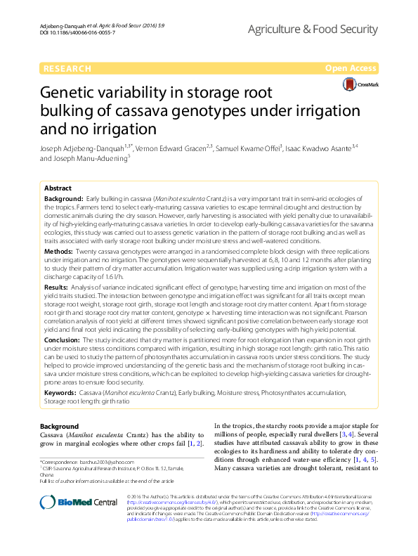 (PDF) Genetic variability in storage root bulking of cassava genotypes under irrigation and no ...