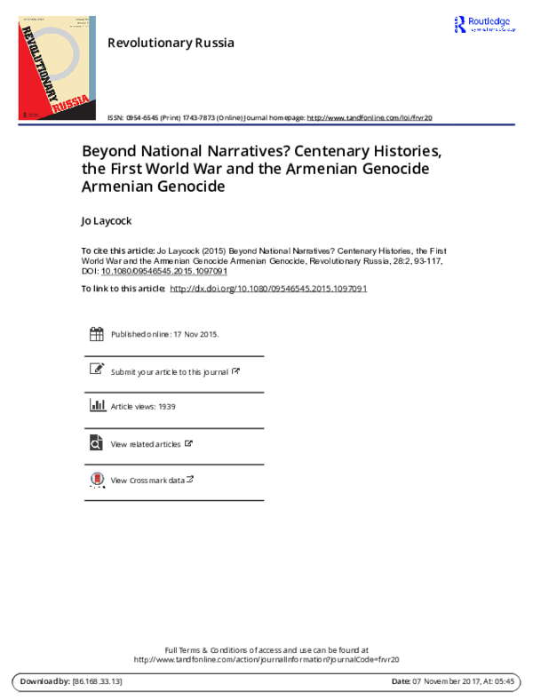 (PDF) ‘Beyond National Narratives? Centenary Histories, the First World ...