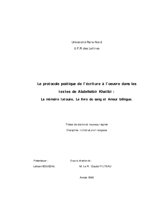 (PDF) La mémoire tatouée, Le livre du sang et Amour bilingue,1998 ...