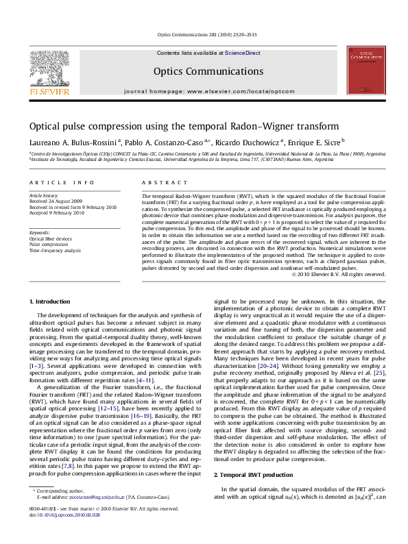 (PDF) Optical pulse compression using the temporal Radon–Wigner transform