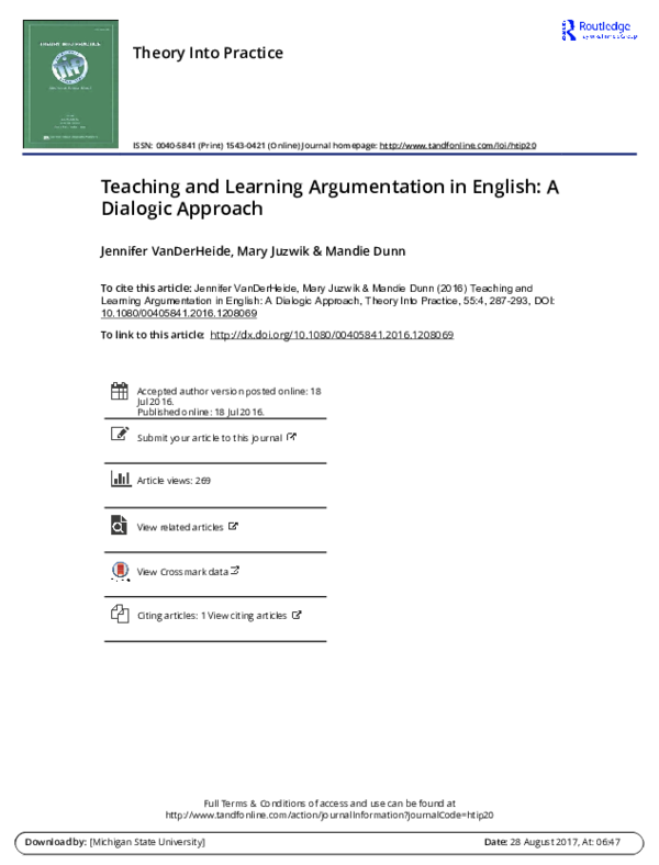 (PDF) Teaching and Learning Argumentation in English: A Dialogic Approach