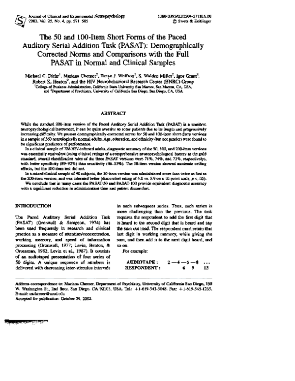(PDF) The 50 and 100-Item Short Forms of the Paced Auditory Serial ...