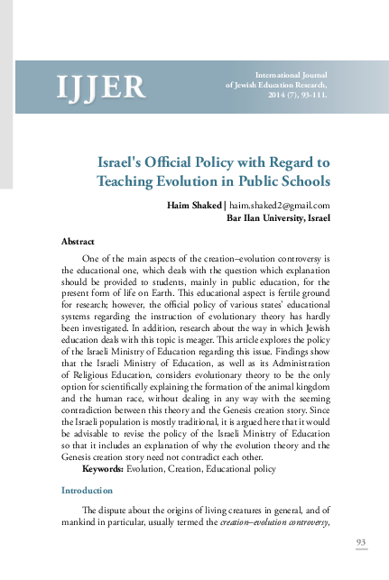 (PDF) Israel's Official Policy with Regard to Teaching Evolution in ...