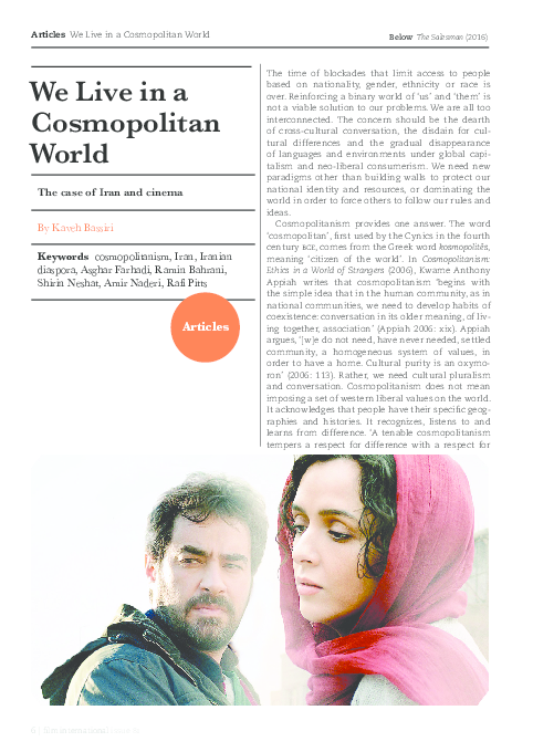 (PDF) We Live in a Cosmopolitan World: the case of Iran and cinema
