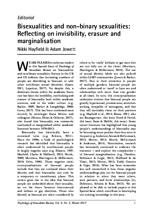 Pdf Bisexualities And Non Binary Sexualities Reflecting On
