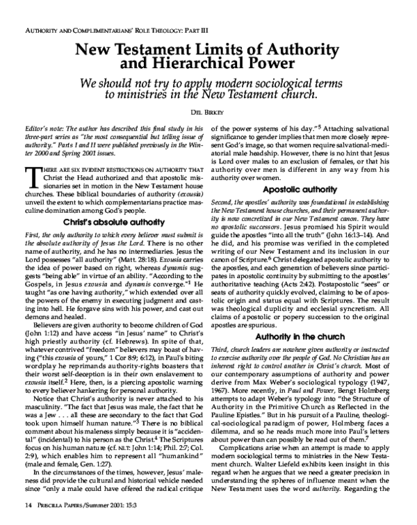 (PDF) New Testament Limits of Authority and Hierarchical Power