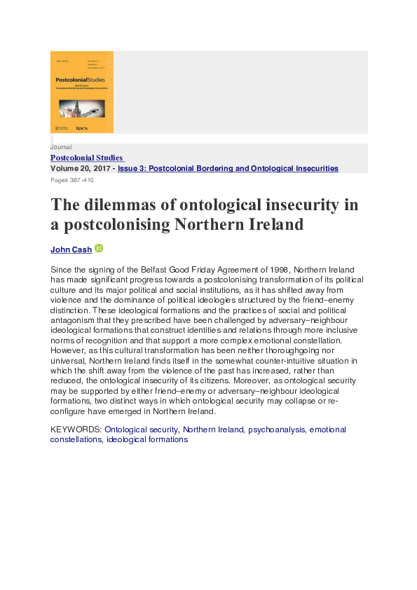 (PDF) The dilemmas of ontological insecurity in a postcolonising ...
