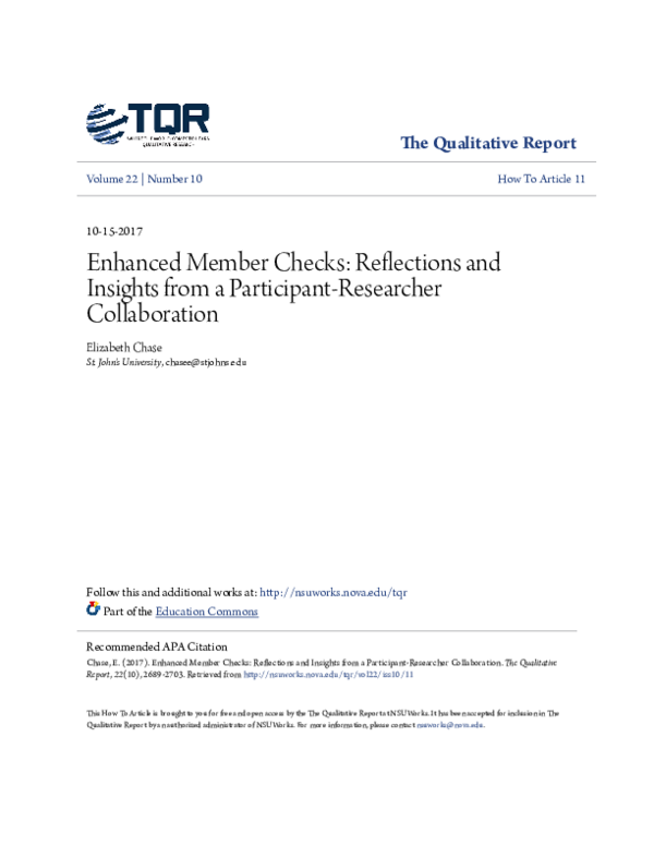 (PDF) Enhanced Member Checks: Reflections and Insights from a ...