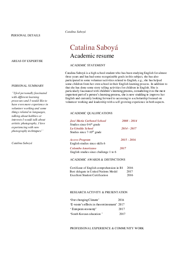 (DOC) Academic resume template (1) | cata saboyá - Academia.edu
