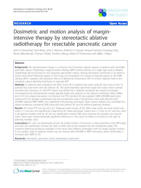 (PDF) Dosimetric and Motion Analysis of Margin-Intensive Radiation Delivery by Stereotactic Body ...