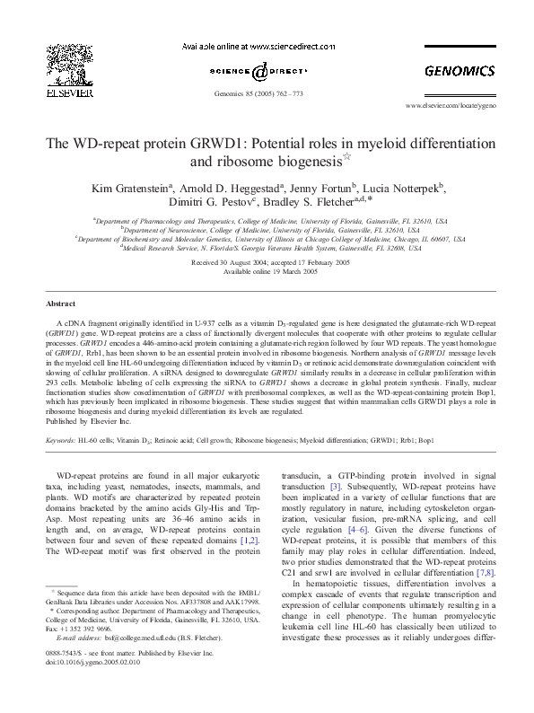 (PDF) The WD-repeat protein GRWD1: Potential roles in myeloid ...