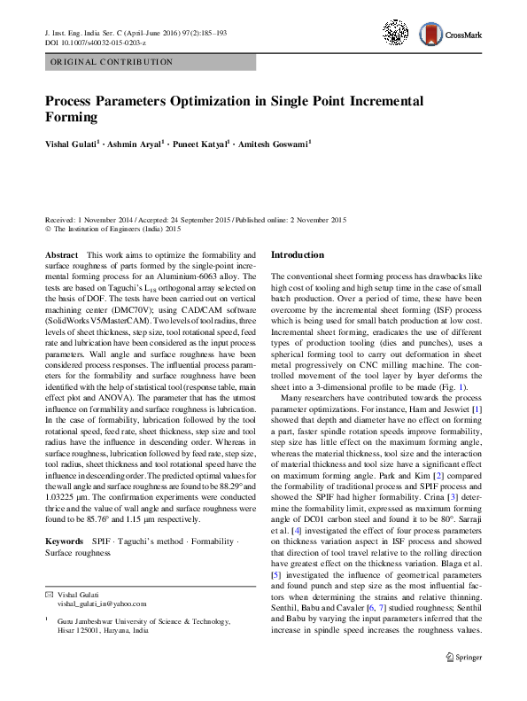 Pdf Experimental Validation Of The Finite Element Simulation Of The
