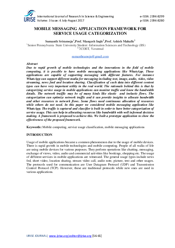 (PDF) MOBILE MESSAGING APPLICATION FRAMEWORK FOR SERVICE USAGE CATEGORIZATION