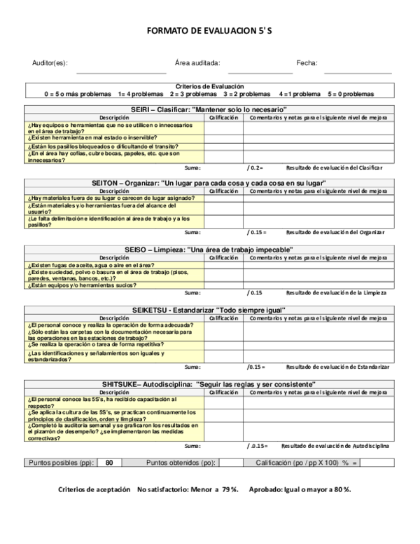 (PDF) FORMATO DE EVALUACION 5' S