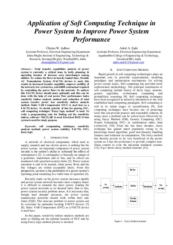 Pdf Application Of Soft Computing Technique In Power System To
