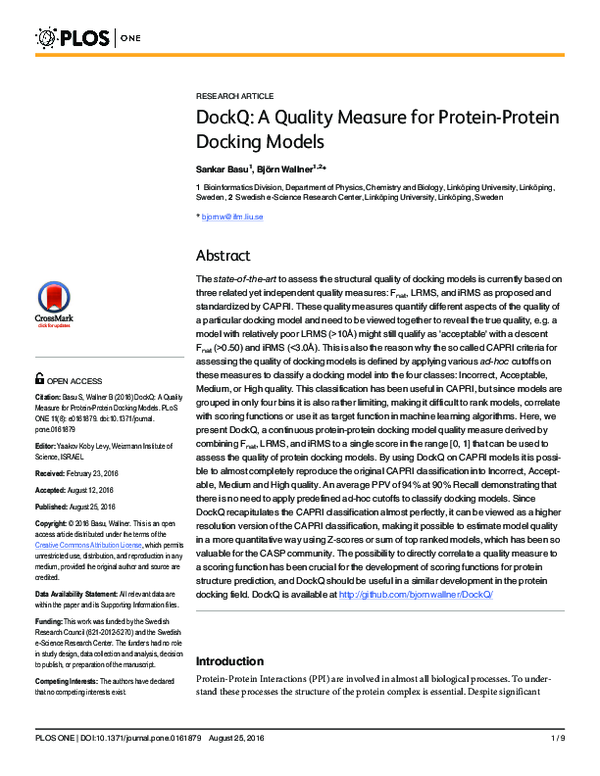 (PDF) DockQ: A Quality Measure for Protein-Protein Docking Models