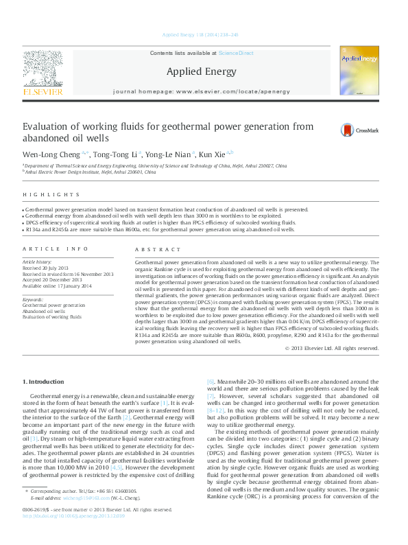 (PDF) Evaluation of working fluids for geothermal power generation from ...