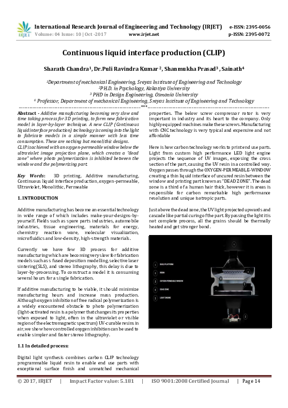 (PDF) Continuous liquid interface production (CLIP