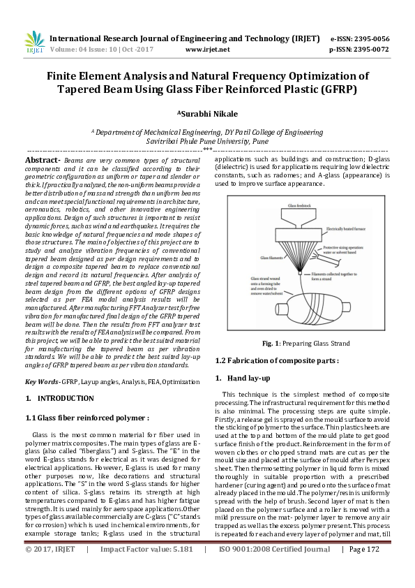 Pdf Finite Element Analysis And Natural Frequency Optimization Of Tapered Beam Using Glass