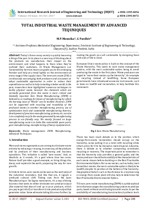 (PDF) TOTAL INDUSTRIAL WASTE MANAGEMENT BY ADVANCED TEQUNIQUES