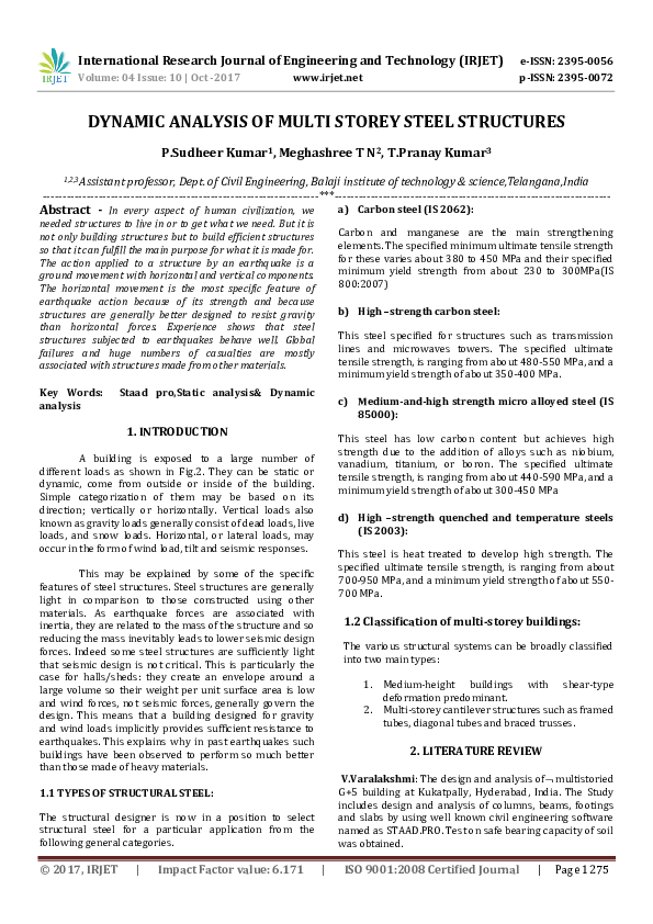 (PDF) DYNAMIC ANALYSIS OF MULTI STOREY STEEL STRUCTURES
