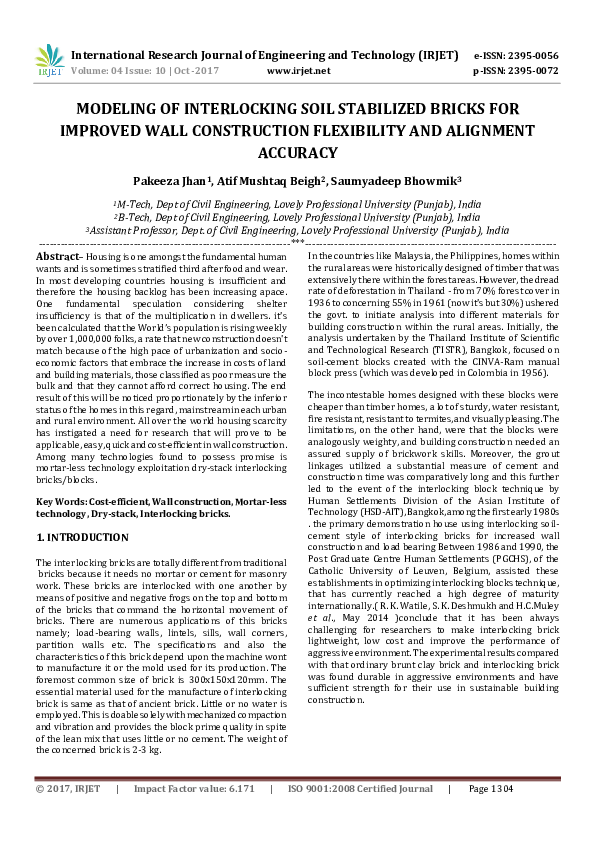 (PDF) MODELING OF INTERLOCKING SOIL STABILIZED BRICKS FOR IMPROVED WALL ...