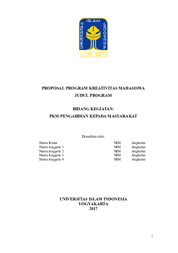 (DOC) PROPOSAL PROGRAM KREATIVITAS MAHASISWA JUDUL PROGRAM BIDANG KEGIATAN: PKM PENGABDIAN ...