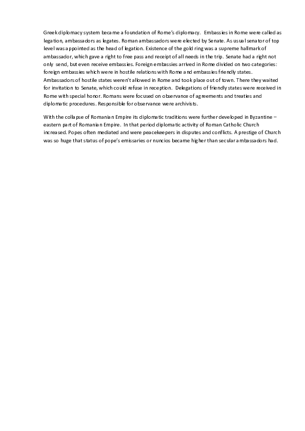 (DOC) Greek diplomacy system became a foundation of Rome