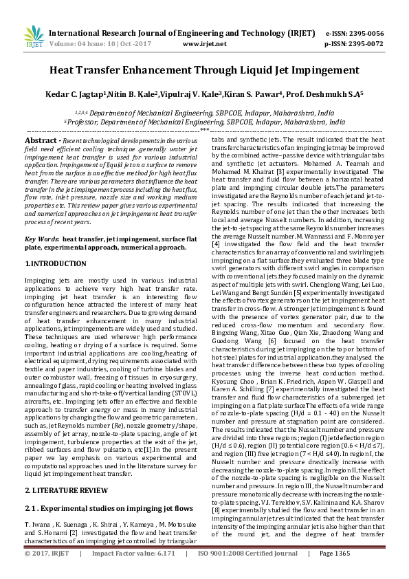(PDF) Heat Transfer Enhancement Through Liquid Jet Impingement