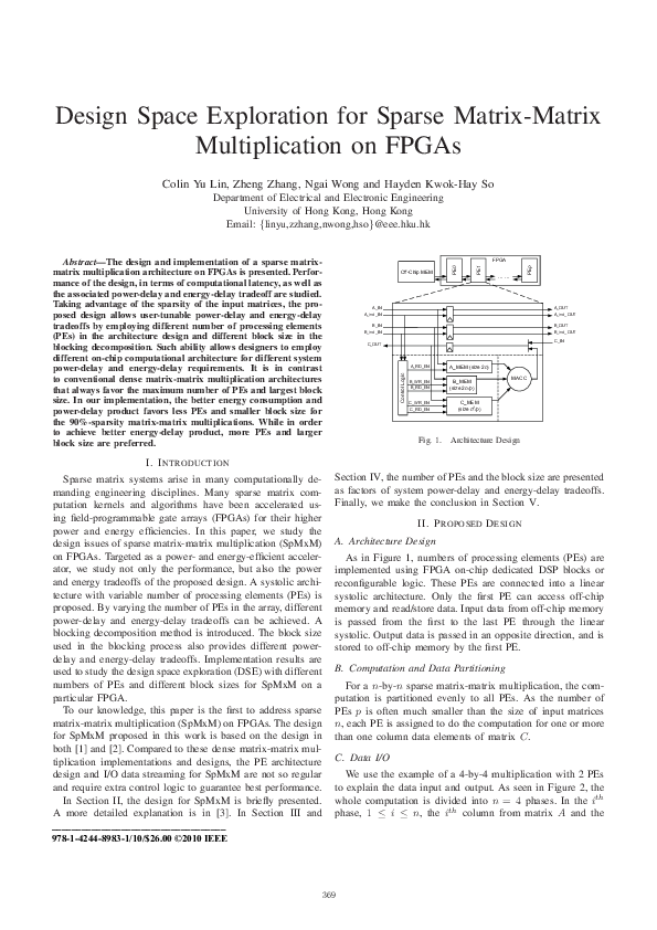 Pdf Design Space Exploration For Sparse Matrix Matrix Multiplication On Fpgas Zheng Zhang