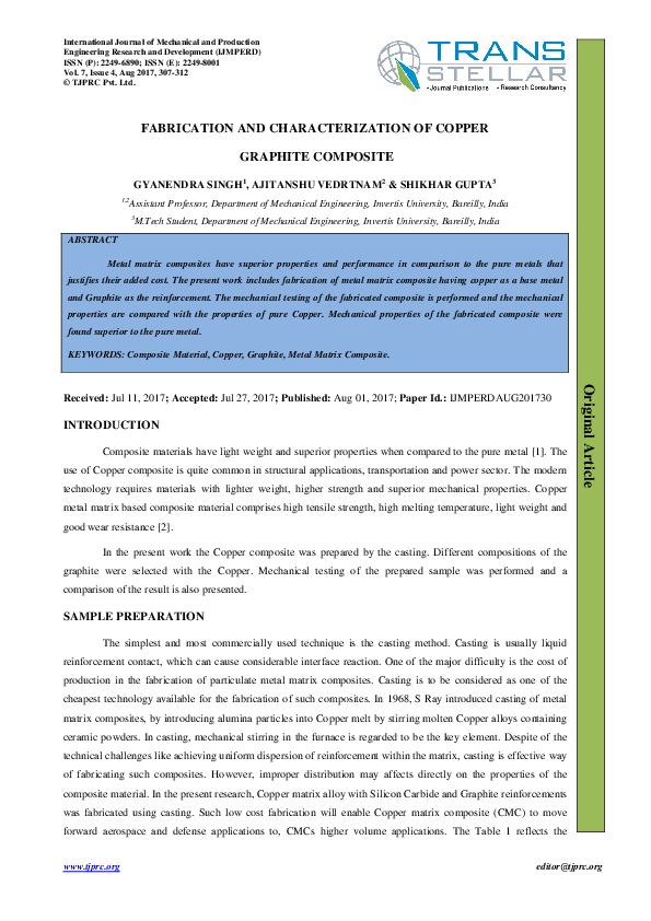 (PDF) FABRICATION AND CHARACTERIZATION OF COPPER GRAPHITE COMPOSITE