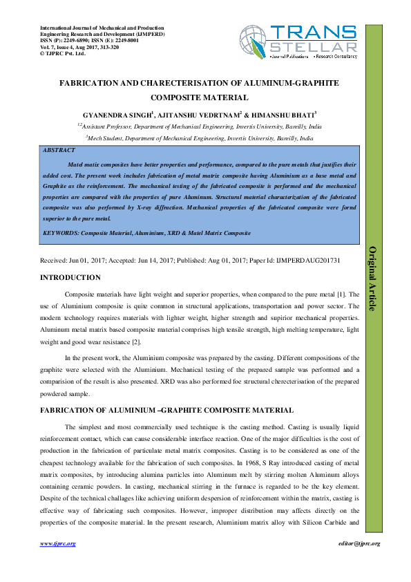 (PDF) FABRICATION AND CHARECTERISATION OF ALUMINUM-GRAPHITE COMPOSITE ...