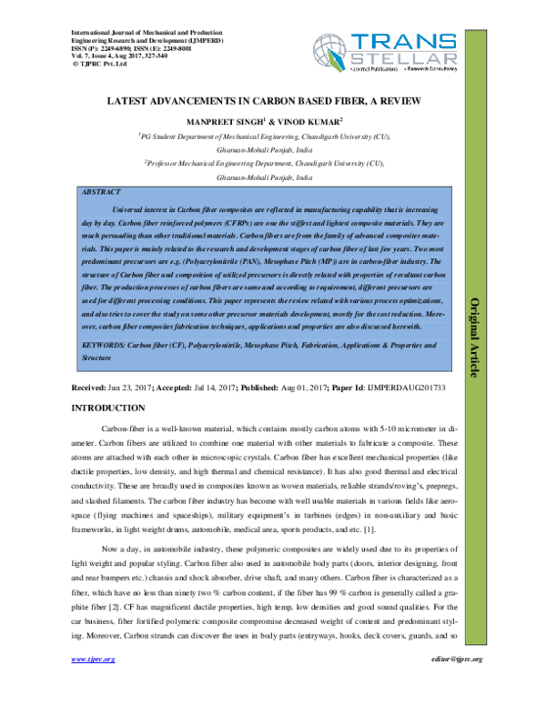 (PDF) LATEST ADVANCEMENTS IN CARBON BASED FIBER, A REVIEW | TJPRC ...