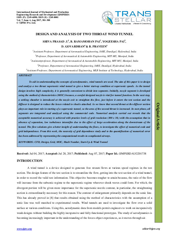(PDF) DESIGN AND ANALYSIS OF TWO THROAT WIND TUNNEL