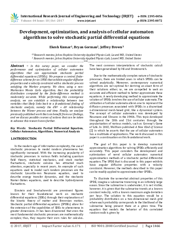 Pdf Development Optimization And Analysis Of Cellular Automaton Algorithms To Solve