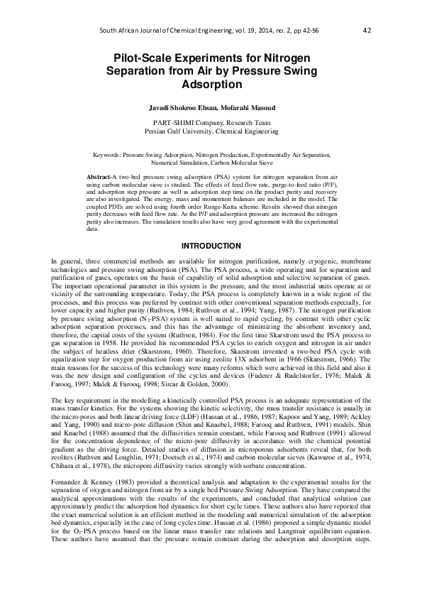 (PDF) Pilot-Scale Experiments for Nitrogen Separation from Air by ...