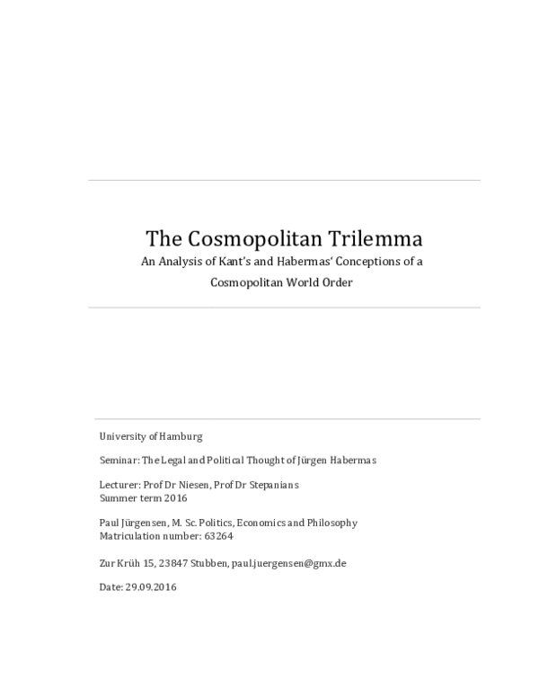 (PDF) The Cosmopolitan Trilemma - An Analysis of Kant's and Habermas ...