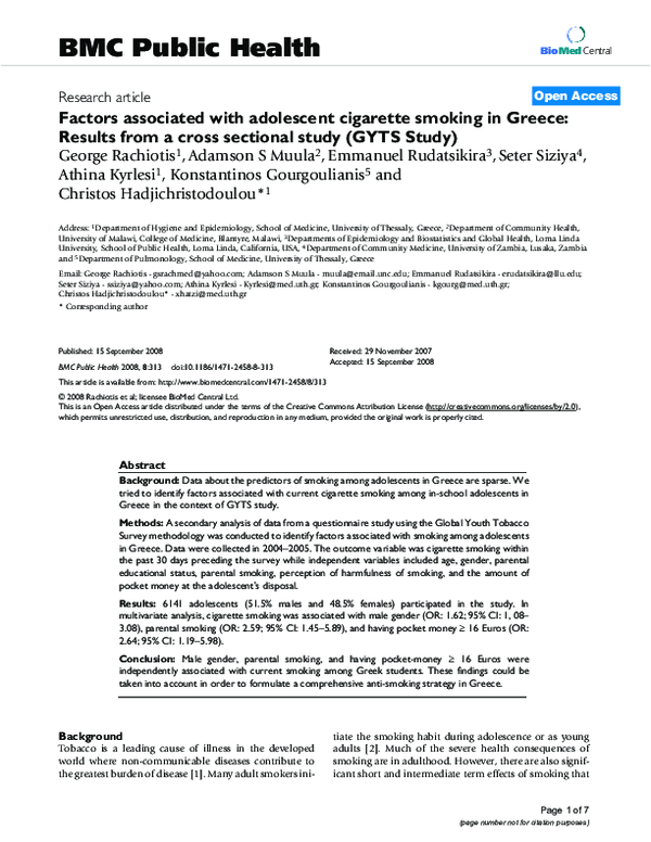 (PDF) Factors associated with adolescent cigarette smoking in Greece ...