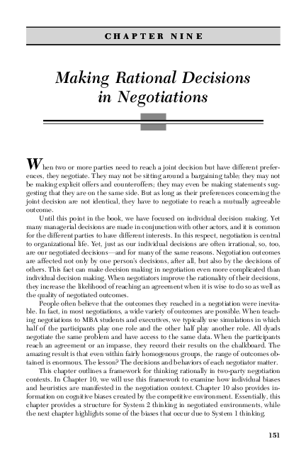 (PDF) Making Rational Decisions in Negotiations