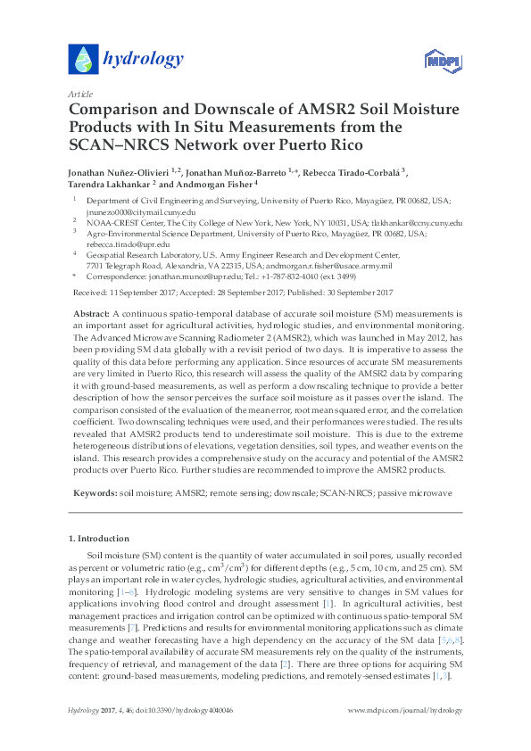 (PDF) Comparison and Downscale of AMSR2 Soil Moisture Products with In ...