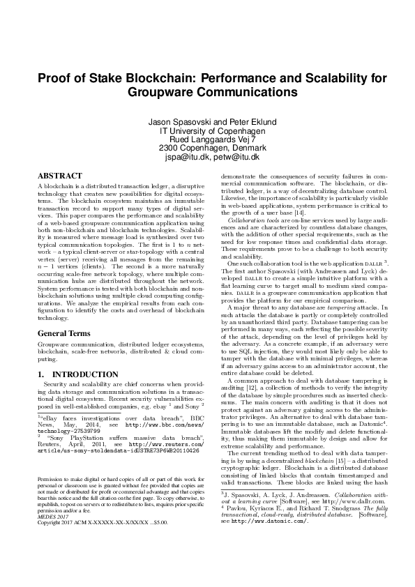 (PDF) Proof of Stake Blockchain: Performance and Scalability for Groupware Communications