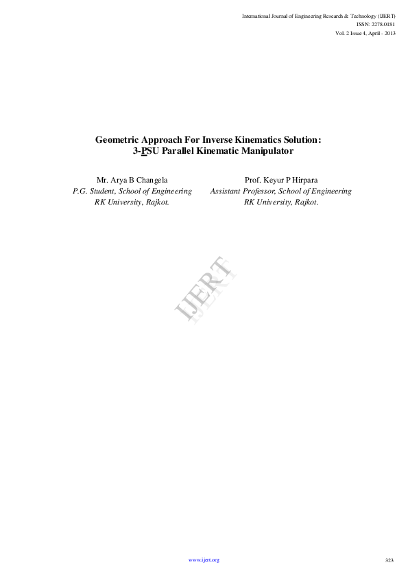 (PDF) Geometric Approach For Inverse Kinematics Solution: 3-PSU Parallel Kinematic Manipulator