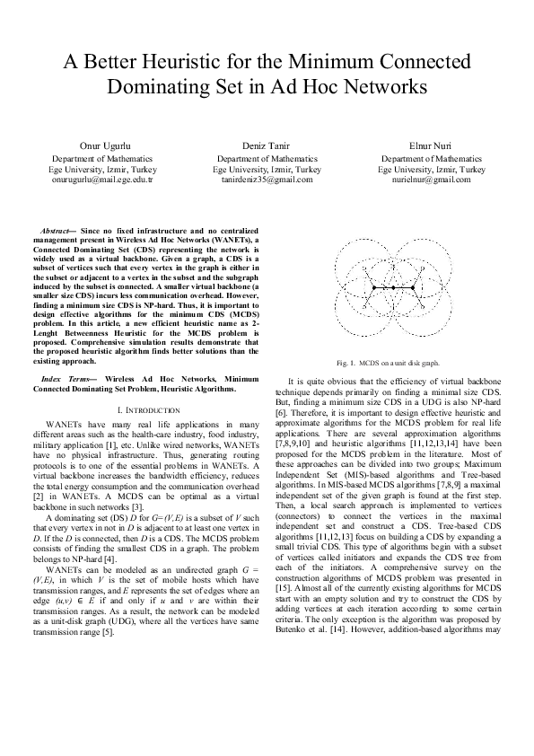 (PDF) A Better Heuristic for the Minimum Connected Dominating Set in Ad Hoc Networks