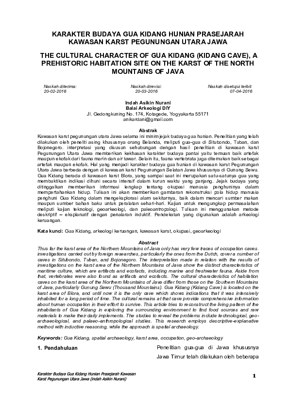 (PDF) THE CULTURAL CHARACTER OF GUA KIDANG (KIDANG CAVE), A PREHISTORIC ...
