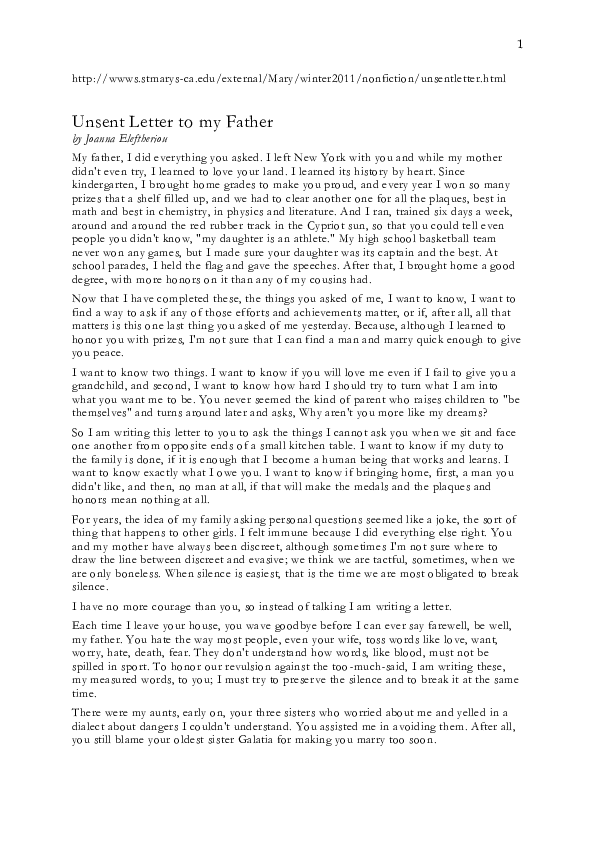 (DOC) Unsent Letter to My Father | Joanna Eleftheriou - Academia.edu