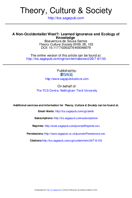 (PDF) A Non-Occidentalist West?: Learned Ignorance and Ecology of Knowledge